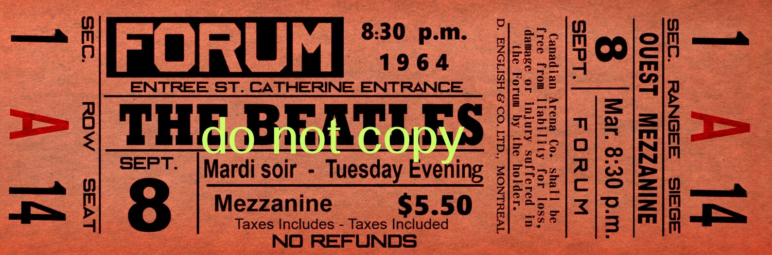 Beatles 1964 Concert Poster + Ticket. Montreal Forum Ready to Frame ...