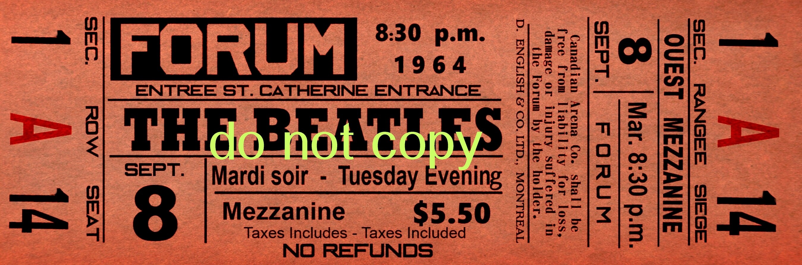 Beatles 1964 Concert Poster + Ticket. Montreal Forum Ready to Frame ...