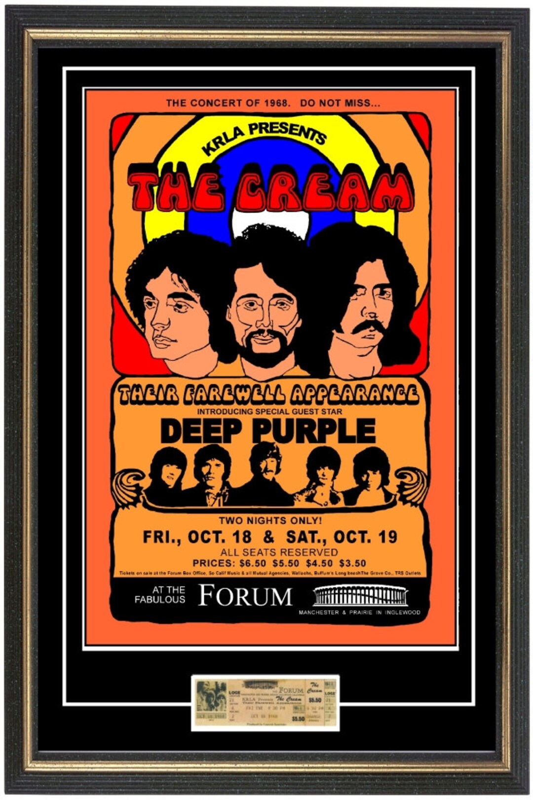 The Cream 1968 Concert Poster + Ticket. Ready to Frame! Music History ...
