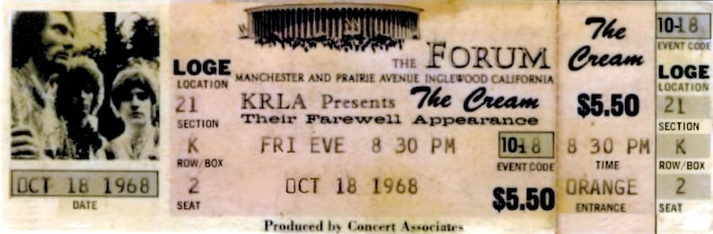 The Cream 1968 Concert Poster + Ticket. Ready to Frame! Music History ...