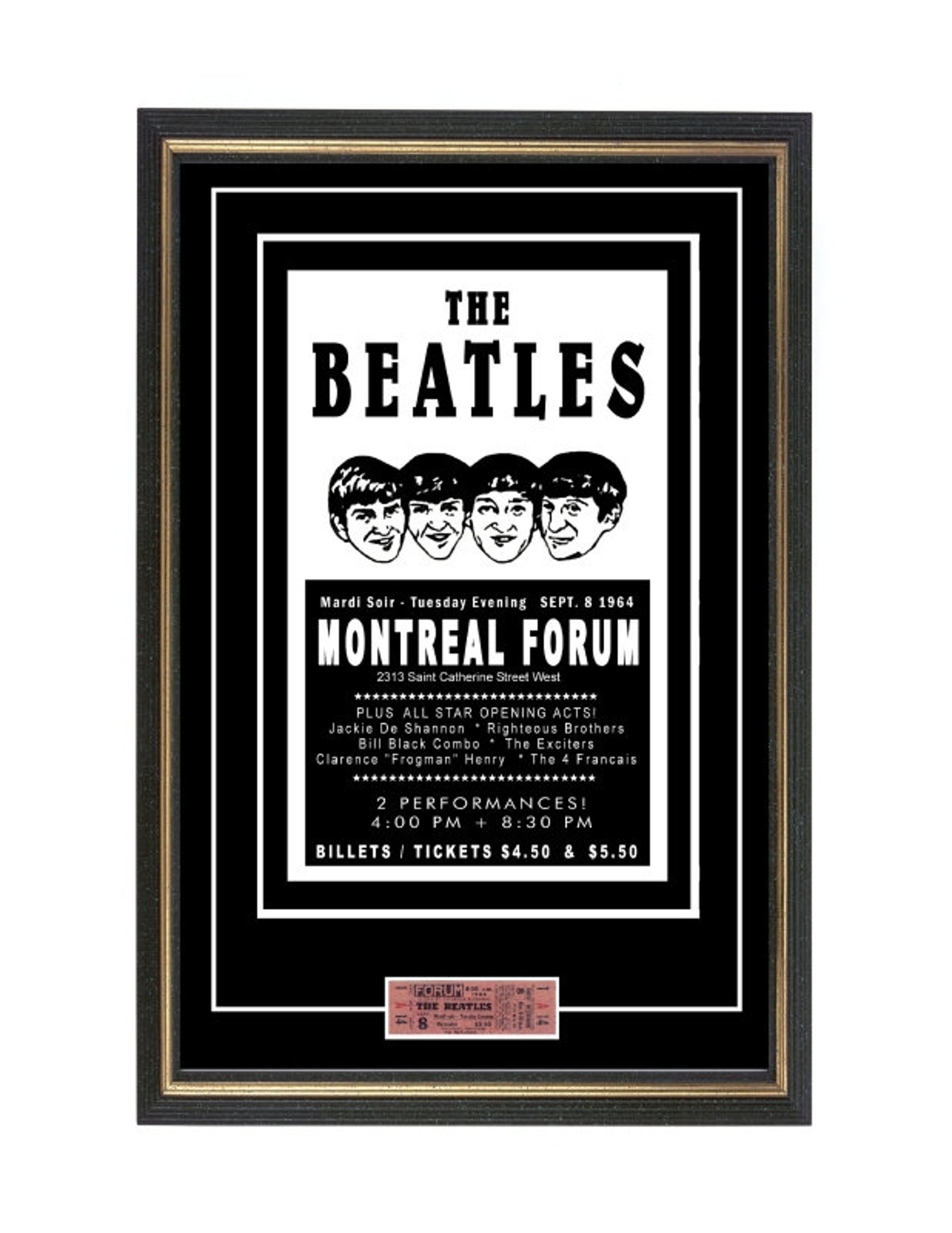 Beatles 1964 Concert Poster + Ticket. Montreal Forum Ready to Frame ...