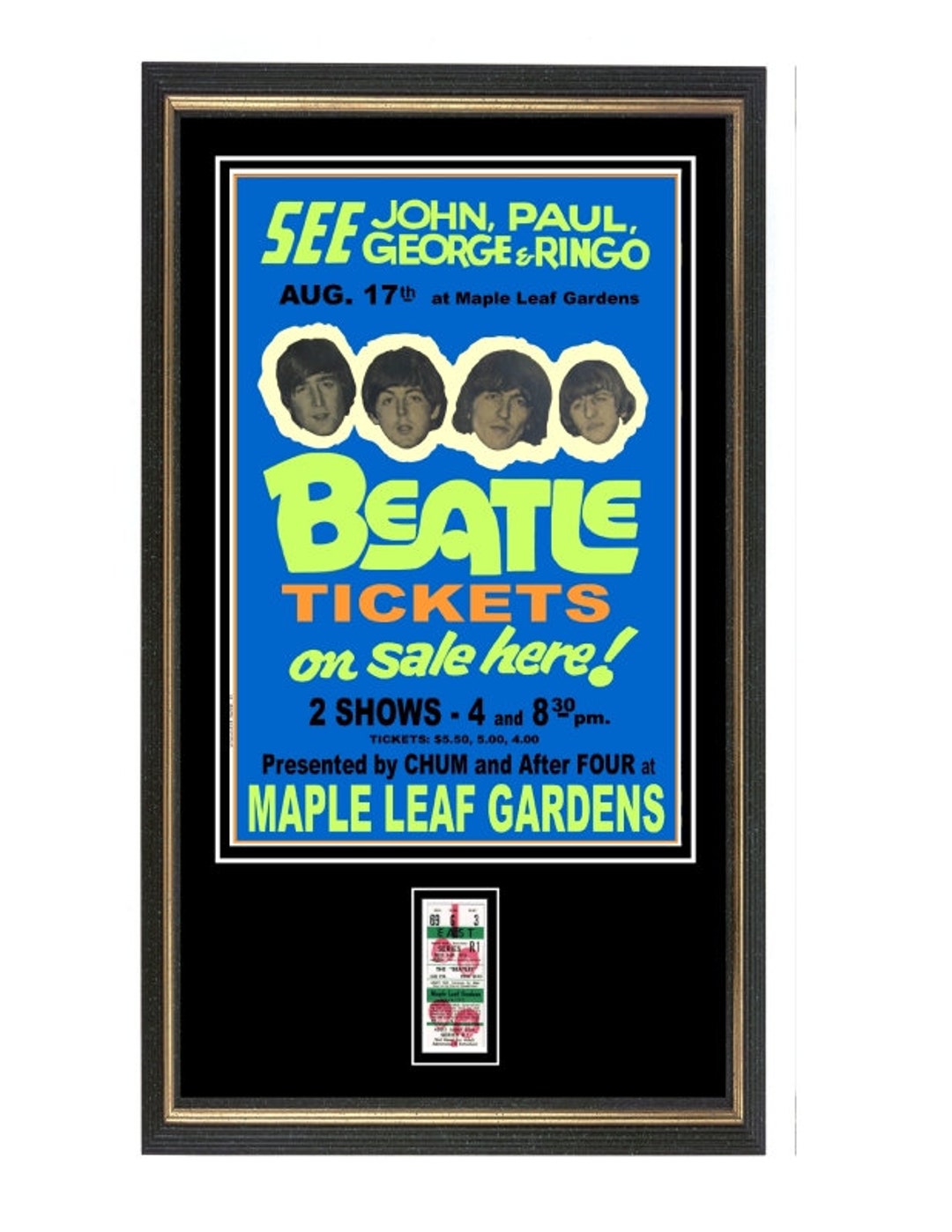 Beatles 1966 Toronto Concert Poster + Ticket. Ready to Frame! Music ...