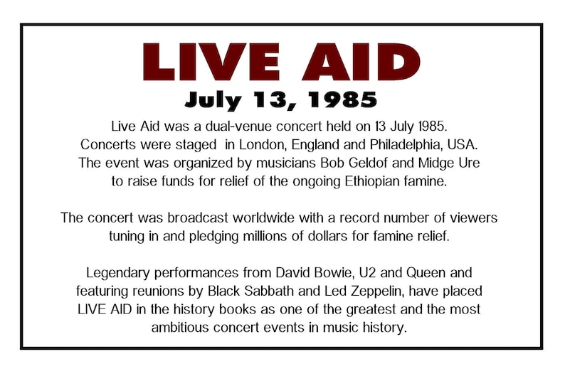 Live Aid 1985 Concert Poster + Ticket. Ready to Frame! Music History ...