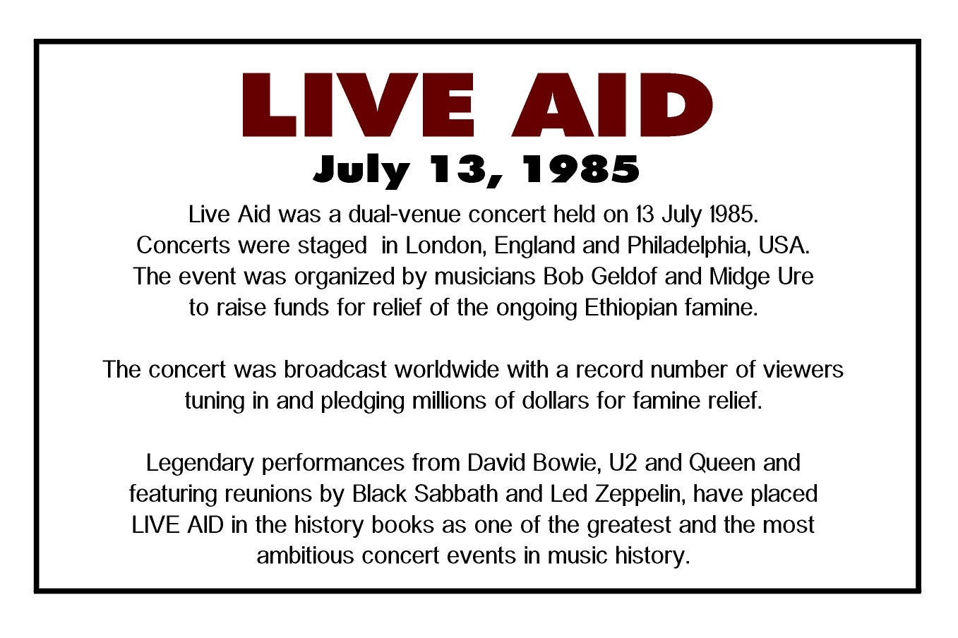 Live Aid 1985 Concert Poster + Ticket. Ready to Frame! Music History ...