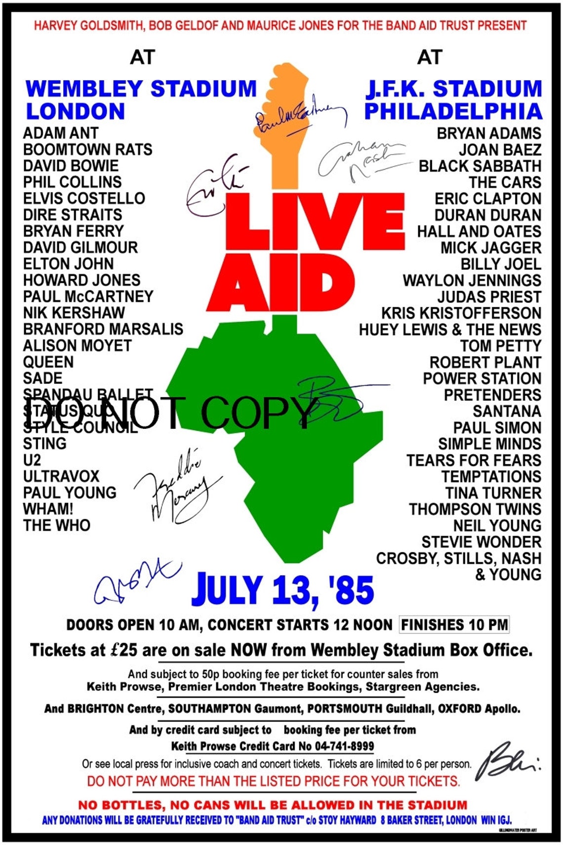 Live Aid 1985 Concert Poster + Ticket. Ready to Frame! Music History ...