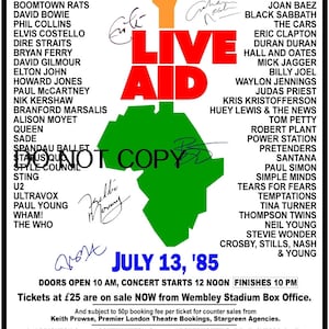 Live Aid 1985 Concert Poster + Ticket. Ready to Frame! Music History ...