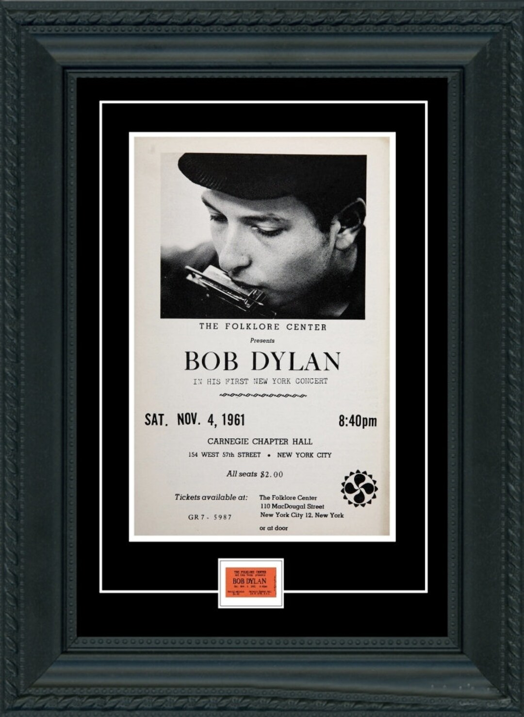 Bob Dylan FIRST CONCERT EVER! 1961 Concert Poster + Ticket. Ready to ...