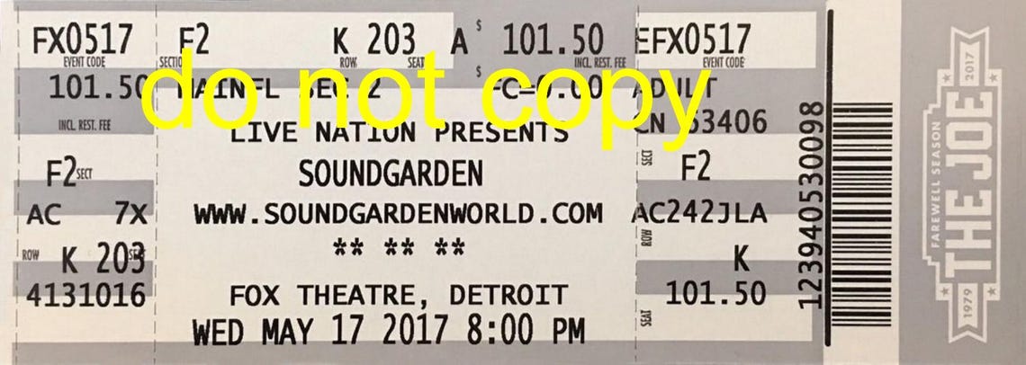 Soundgarden "the Last" Concert Poster + Ticket Ready to Frame! Detroit ...