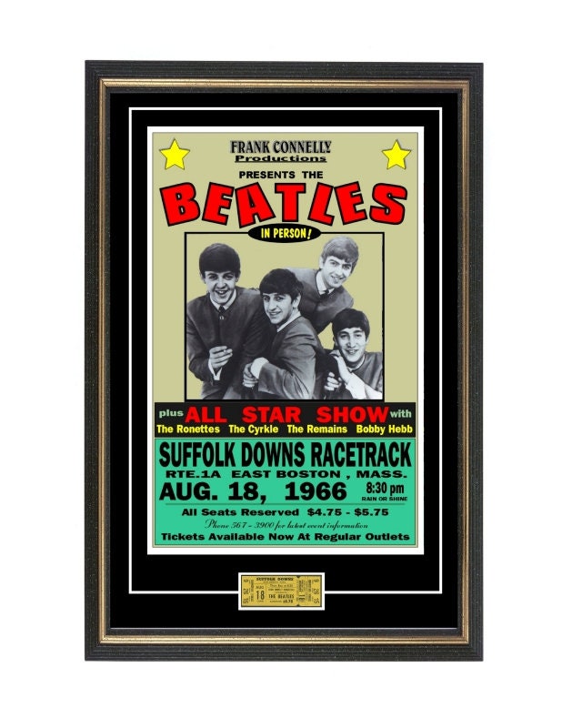 Beatles 1966 Boston Concert Poster + Ticket. Ready to Frame! Music ...