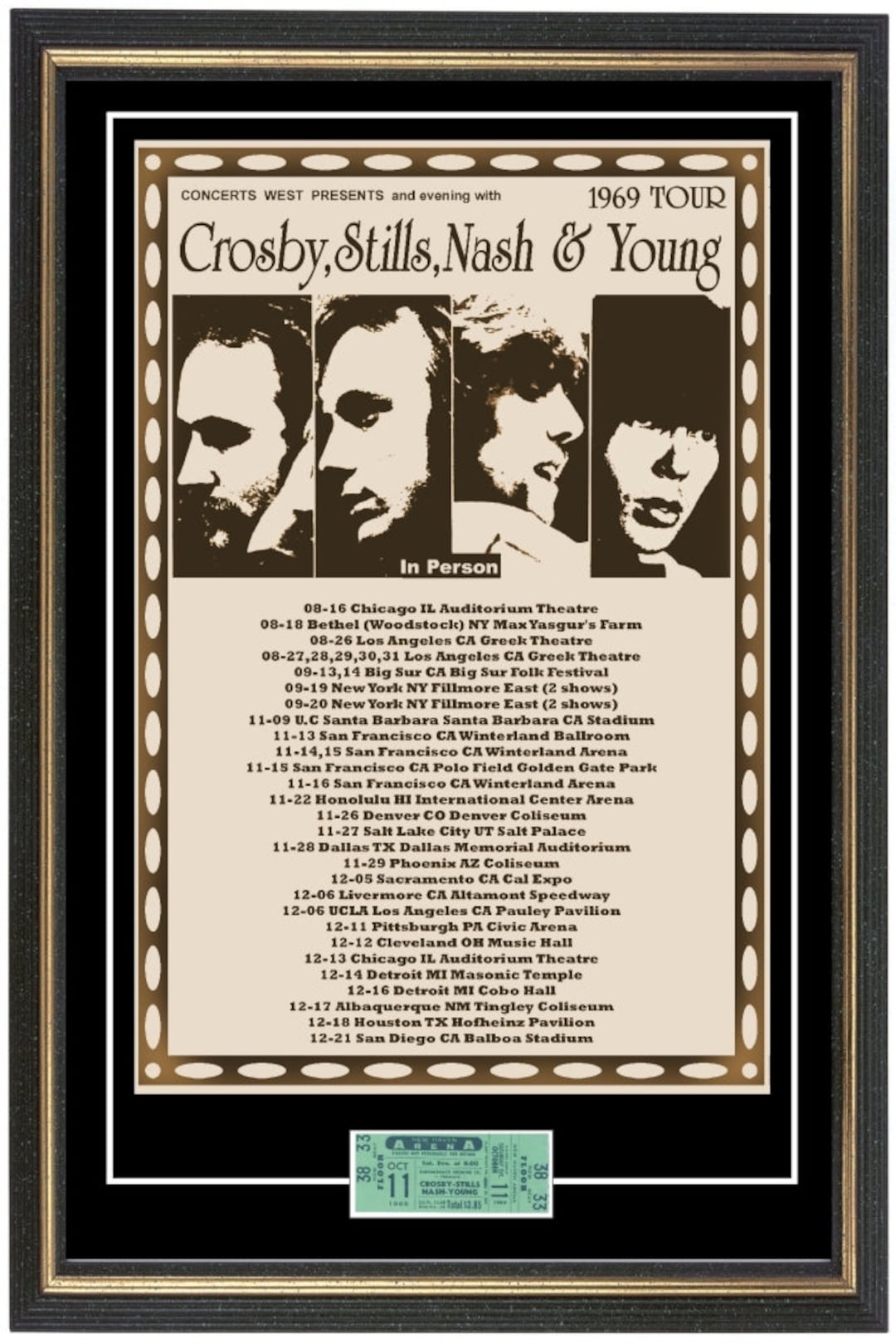 CSN&Y 1969 Concert Poster + Ticket. Ready to Frame! Music History ...