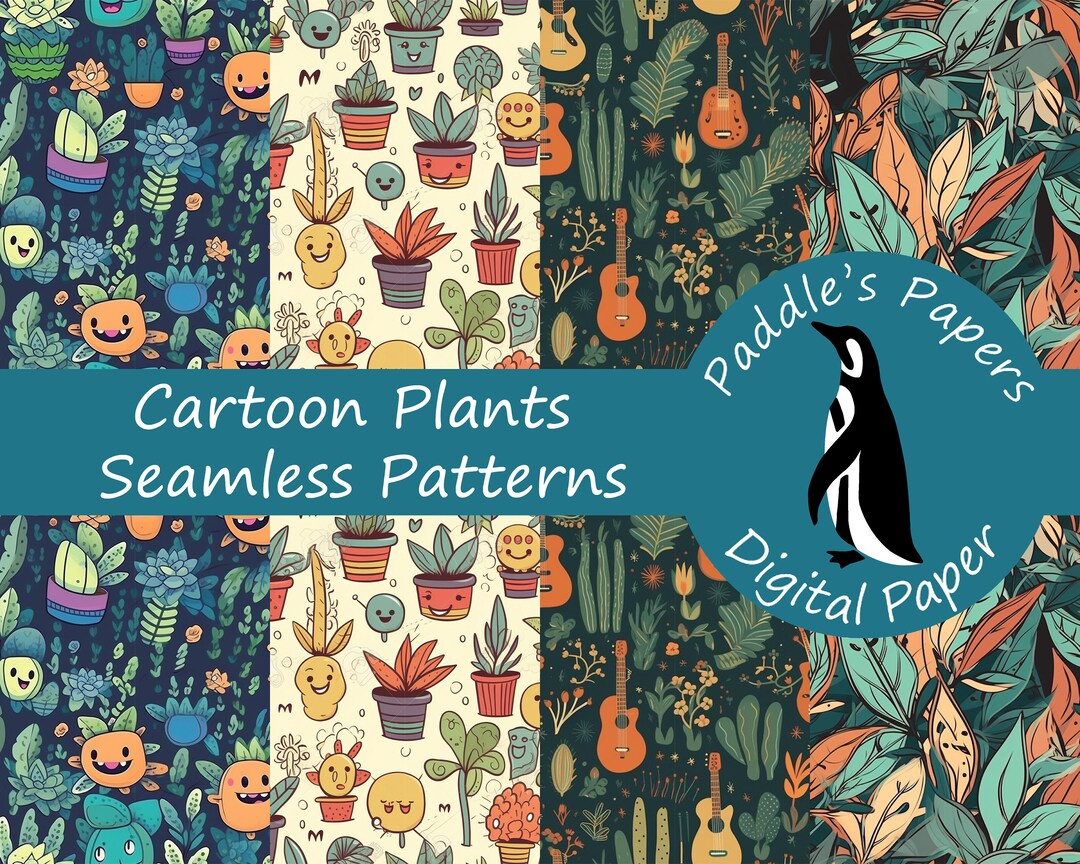 Cartoon Plants Seamless Digital Paper Plant/vegetation and Floral ...