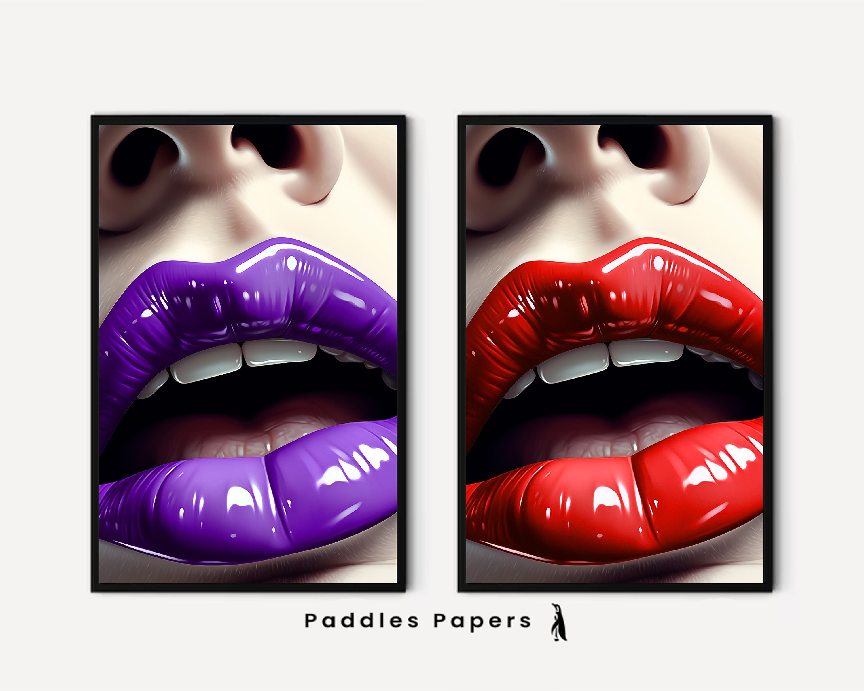 Glossy Lip Posters, Set of 10, Colorful Lips Gallery Wall Art, Retro ...