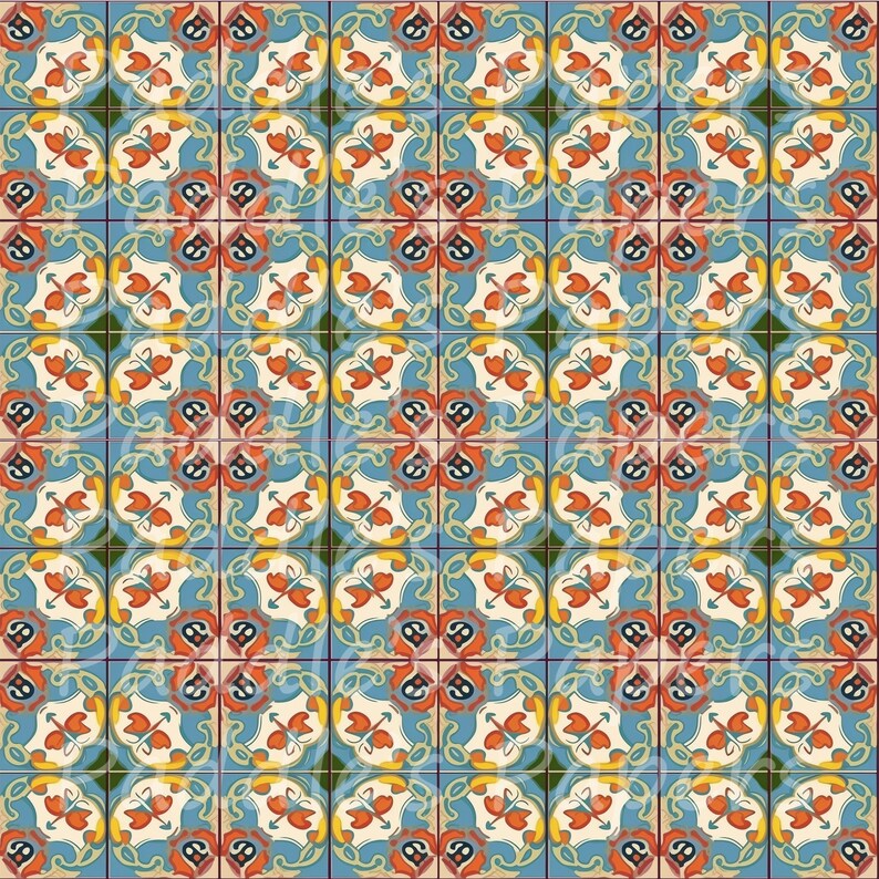 Italian Tiles Seamless Patterns Geometric and Floral Digital Paper Pack ...