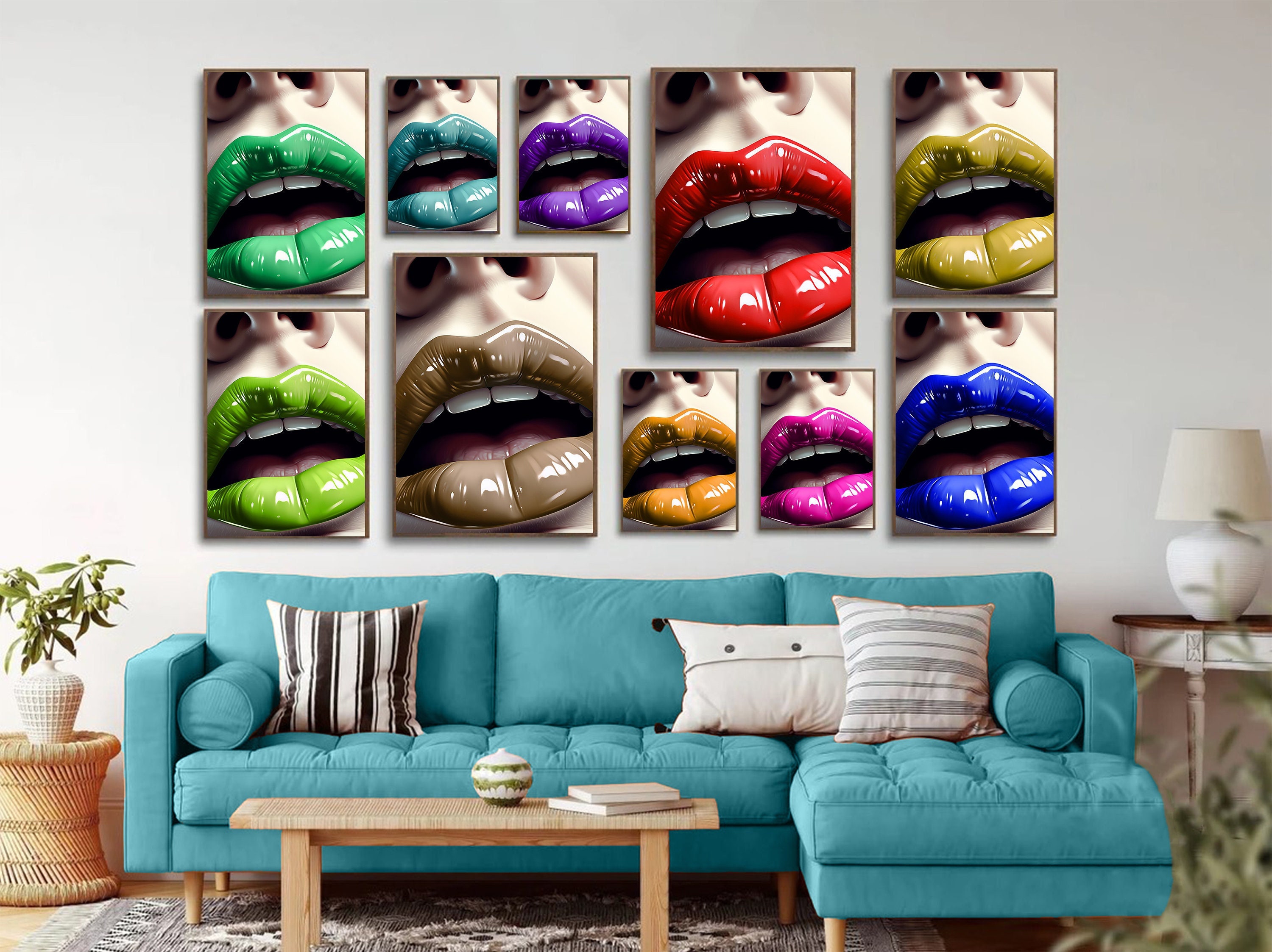 Glossy Lip Posters, Set of 10, Colorful Lips Gallery Wall Art, Retro ...