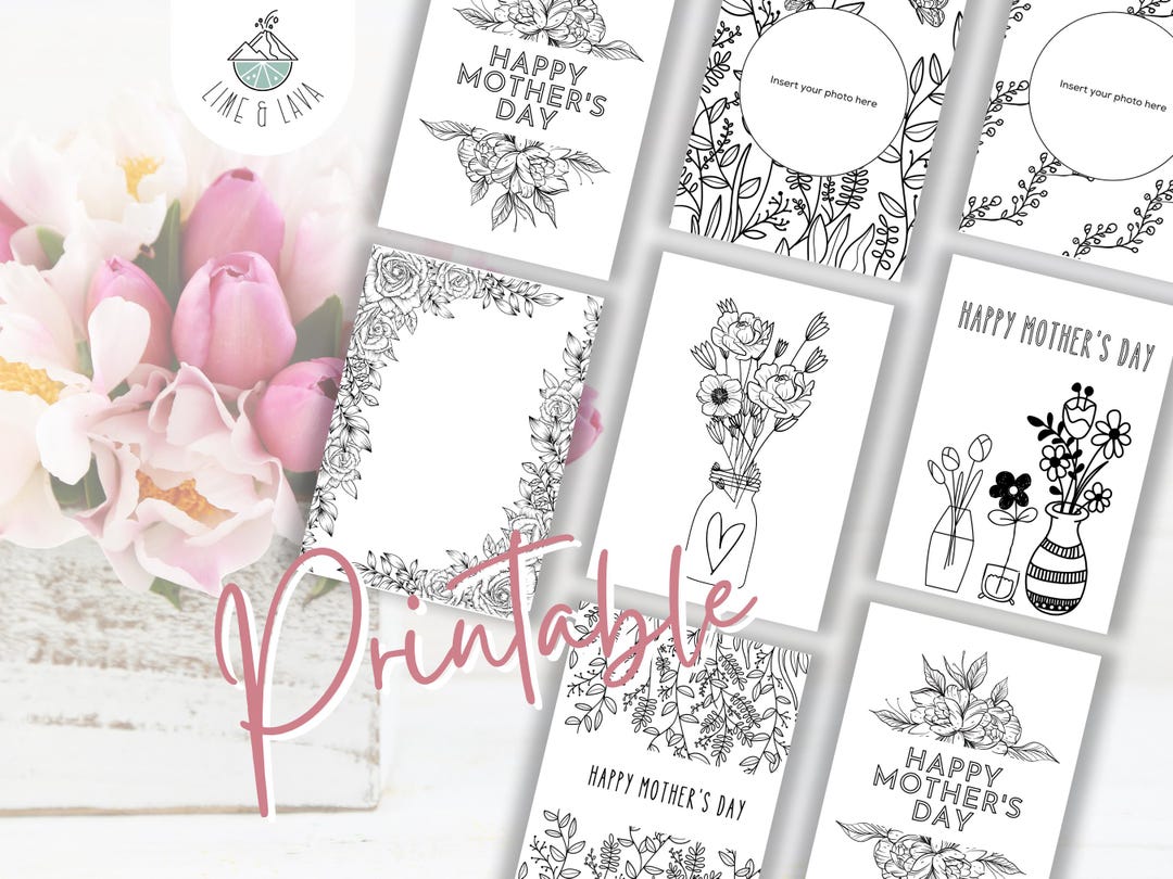 Mother's Day DIY Colour in Printable Cards - Set of 7 Floral Designs - Etsy
