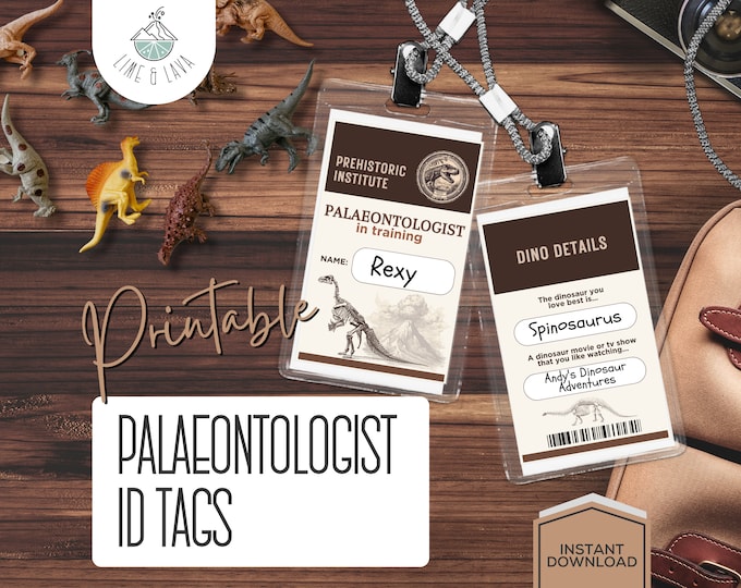 Dinosaur Dig Party Name Badge, Dinosaur Birthday, Dino Skeleton and ...