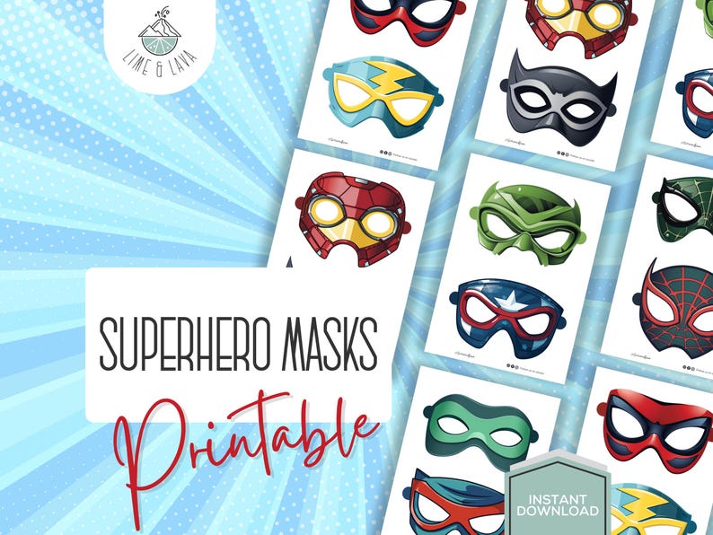 Superhero Printable Masks for Kids - Set of 10 Cut Out Masks for ...