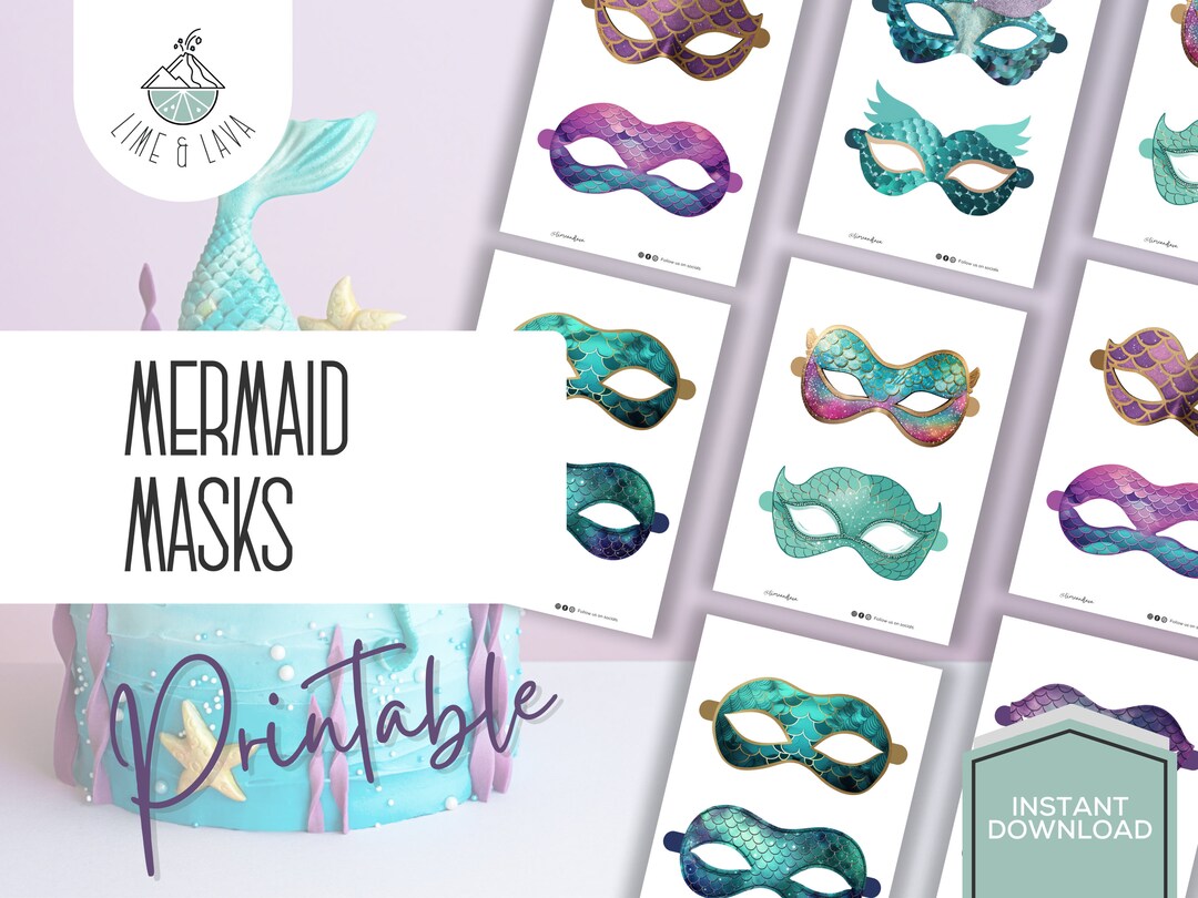 Mermaid Masks - Printable Set of 10 Children's Dress up and Party Eye ...