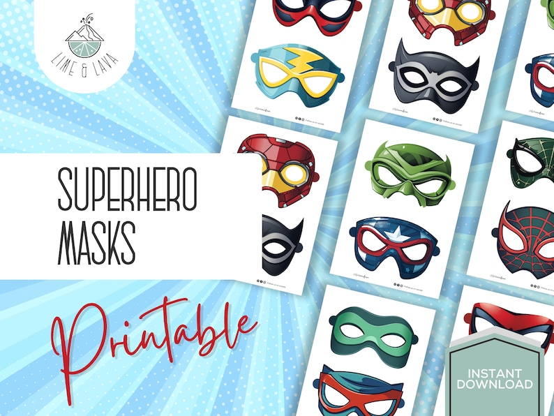 Superhero Printable Masks for Kids - Set of 10 Cut Out Masks for ...