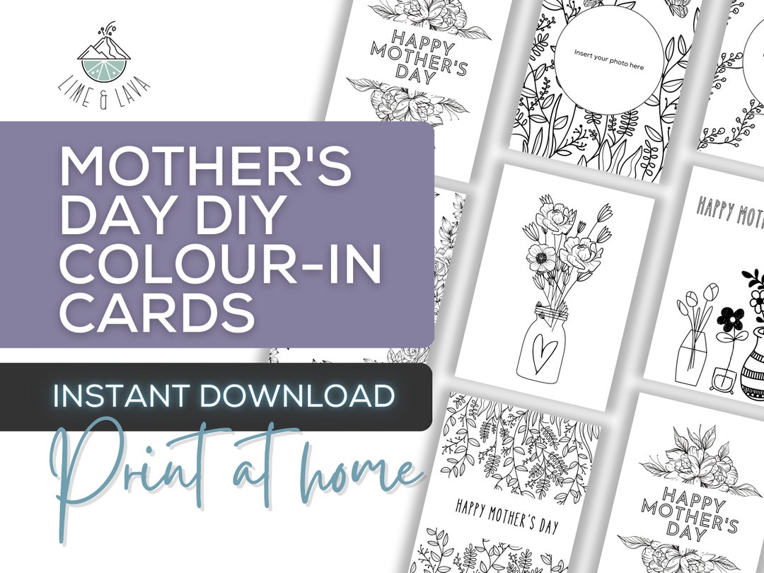 Mother's Day DIY Colour in Printable Cards Set of 7 - Etsy