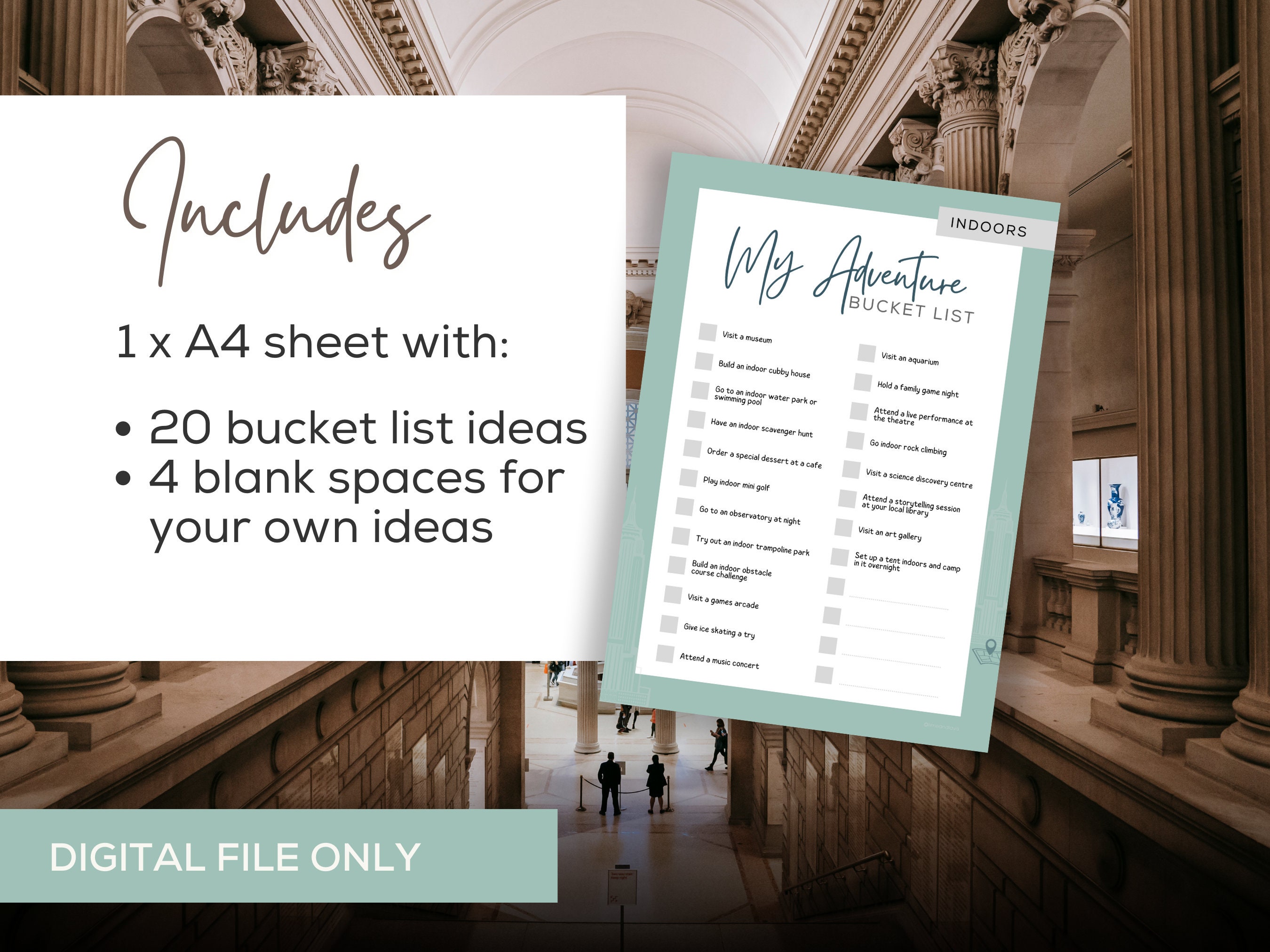 Indoor Adventure Printable Bucket List for Children and Families - Etsy