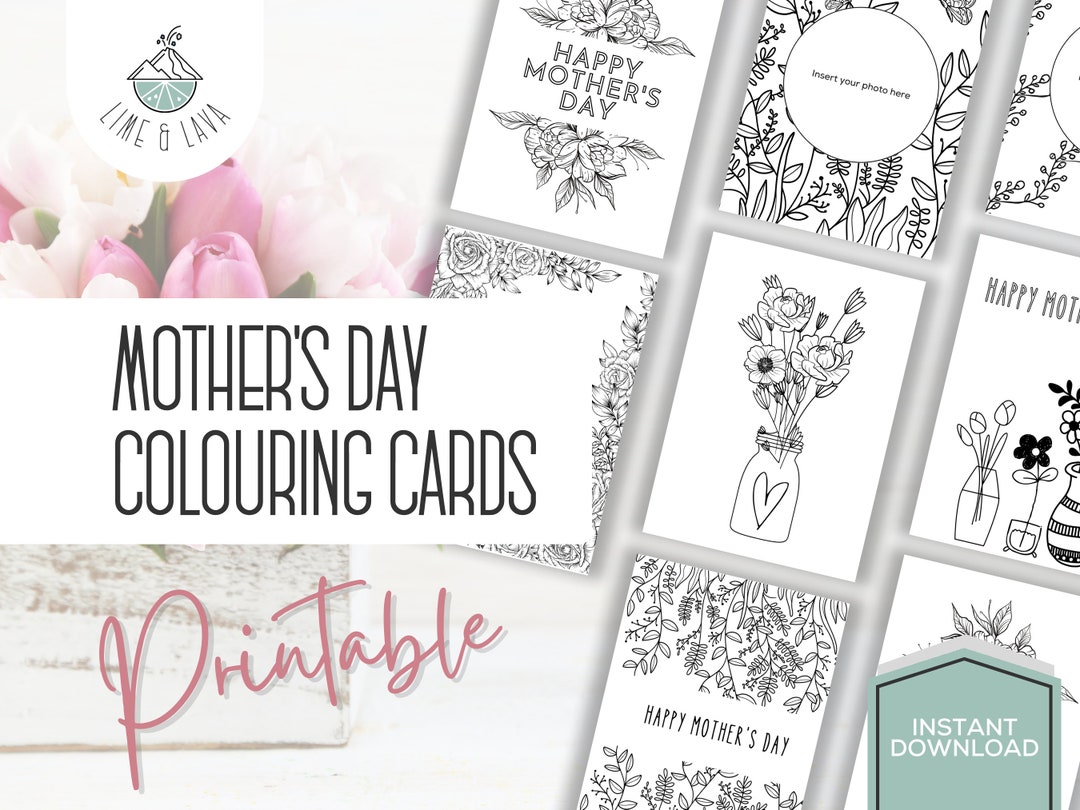 Mother's Day DIY Colour in Printable Cards - Set of 7 Floral Designs ...