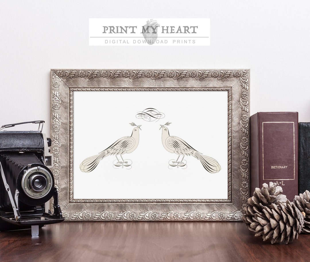 Calligraphy Bird Wall Art Print - Digital Download PDF JPG PNG - Print ...