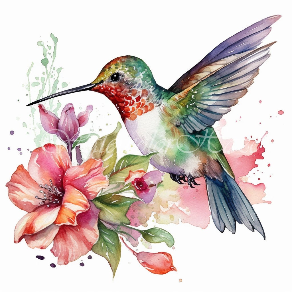 Watercolor Hummingbird Clip Art 4-pack - Digital Download (PNG, JPG ...