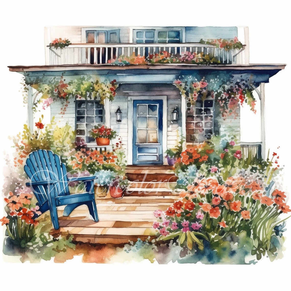 Set of 4 Watercolor Porches Digital Downloads, Clip Art, Card Making ...