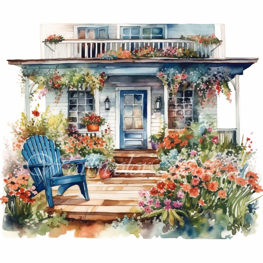Set of 4 Watercolor Porches Digital Downloads, Clip Art, Card Making ...