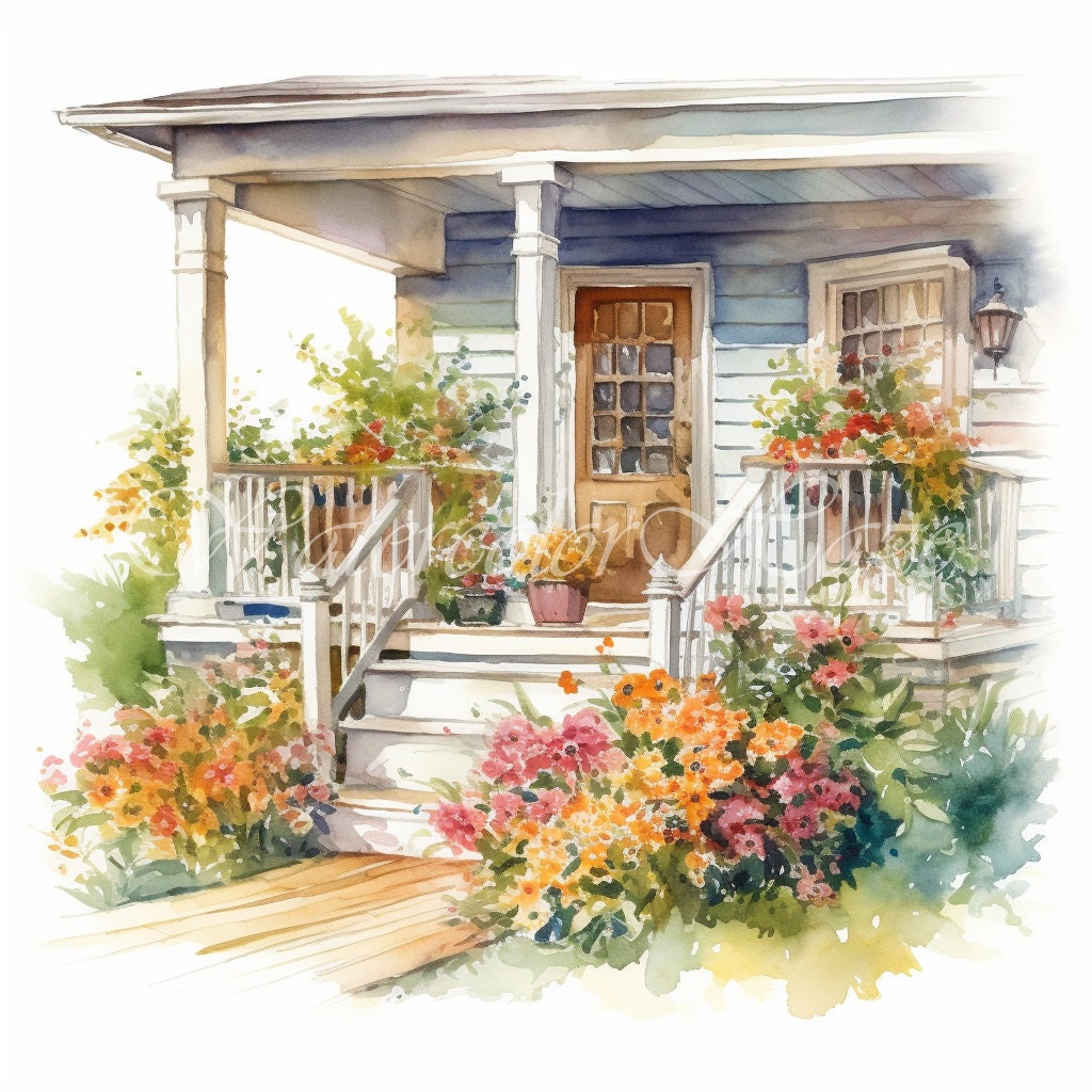 Set of 4 Watercolor Porches Digital Downloads, Clip Art, Card Making ...