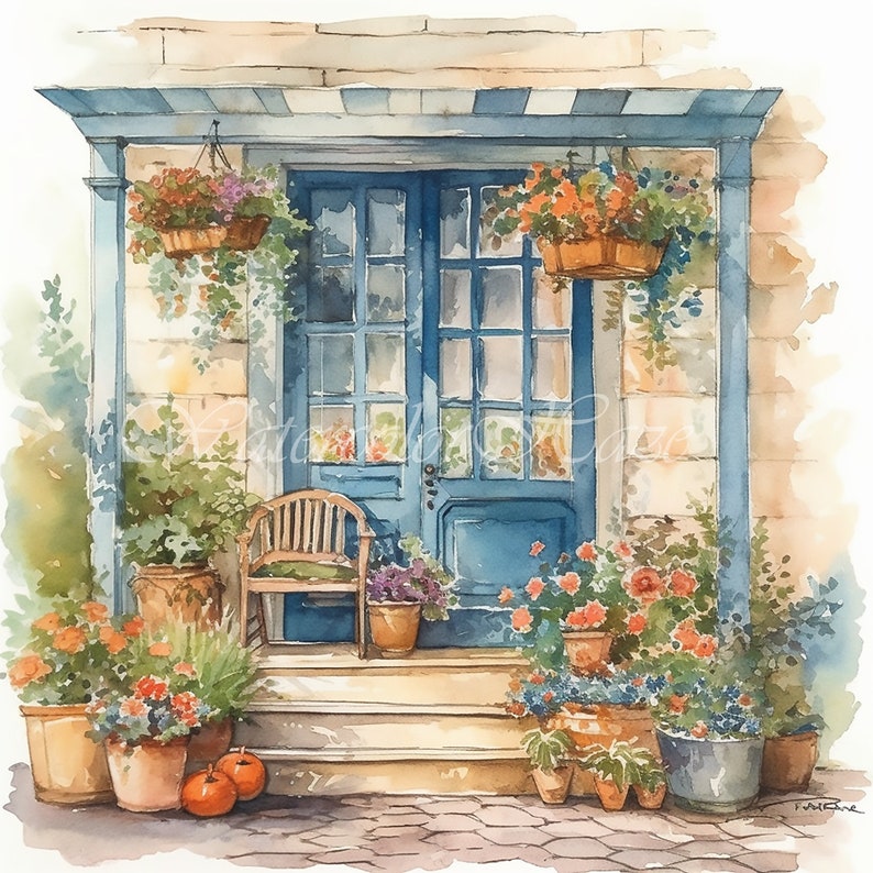 French Porch Watercolor Digital Downloads, Clip Art, Card Making ...