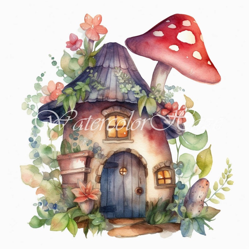 Fairy House Watercolor Whimsical Cute Fantasy Digital Prints 13 Instant ...