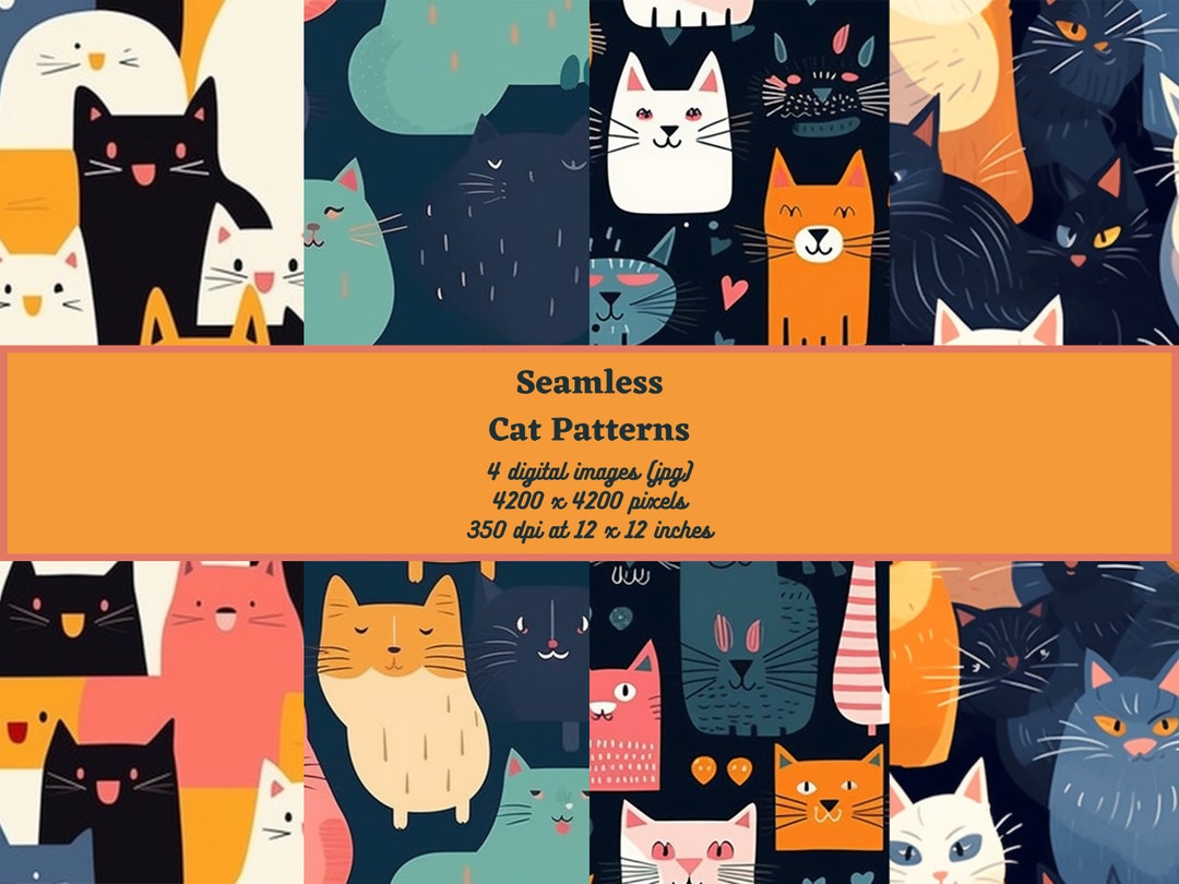 Cat Seamless Pattern, Colorful, Cute, Awkward Downloadable as Png, Jpg ...