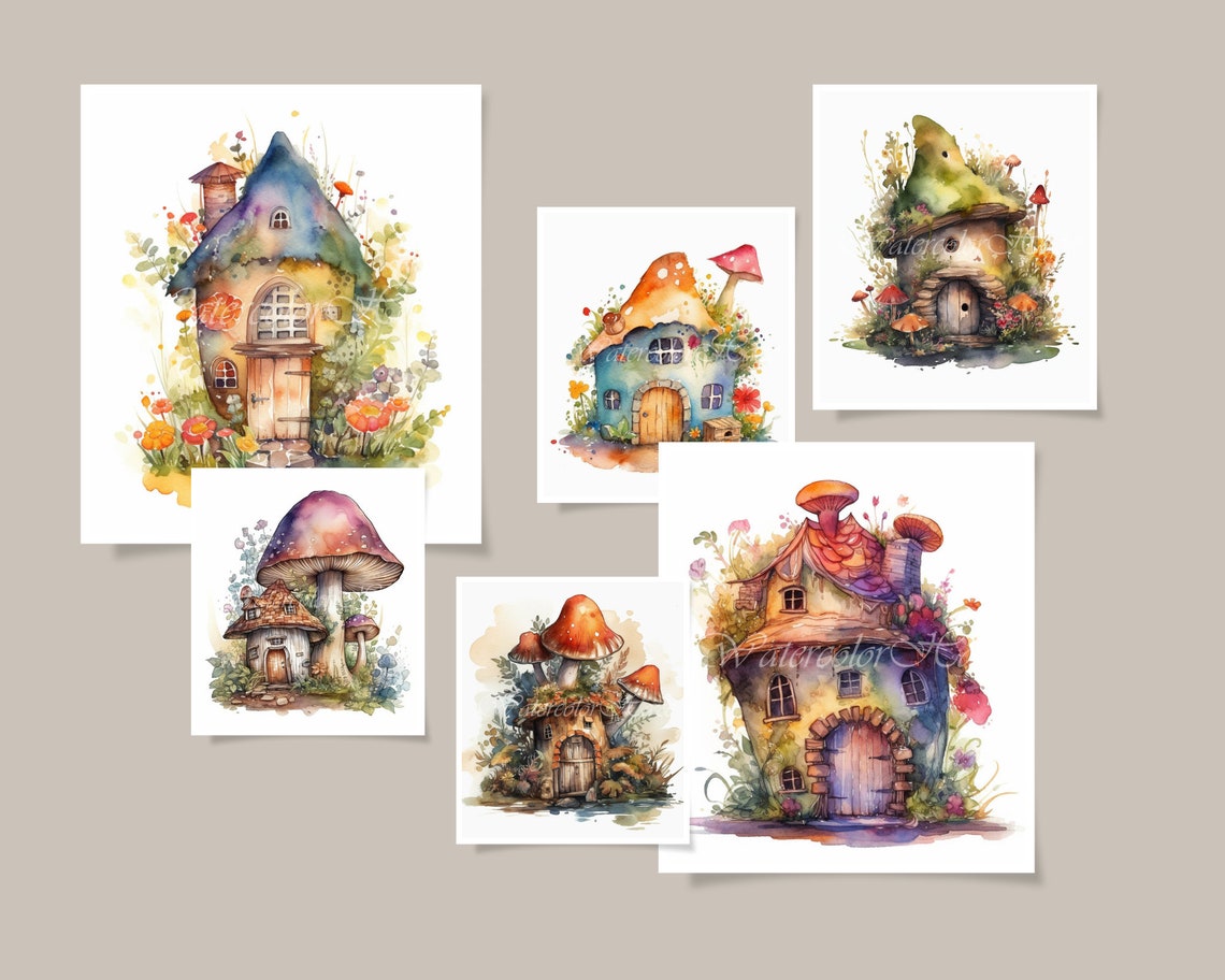 Fairy House Watercolor Whimsical Cute Fantasy Digital Prints 13 Instant ...