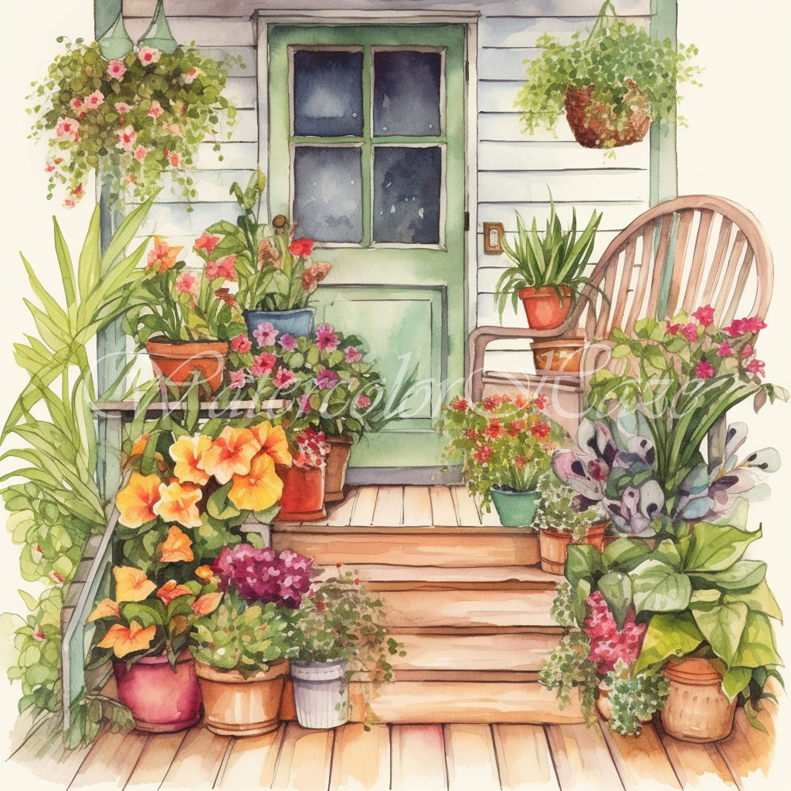 Set of 4 Watercolor Porches Digital Downloads, Clip Art, Card Making ...