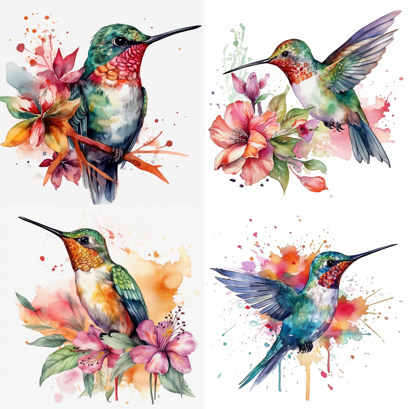 Watercolor Hummingbird Clip Art 4-pack - Digital Download (PNG, JPG ...