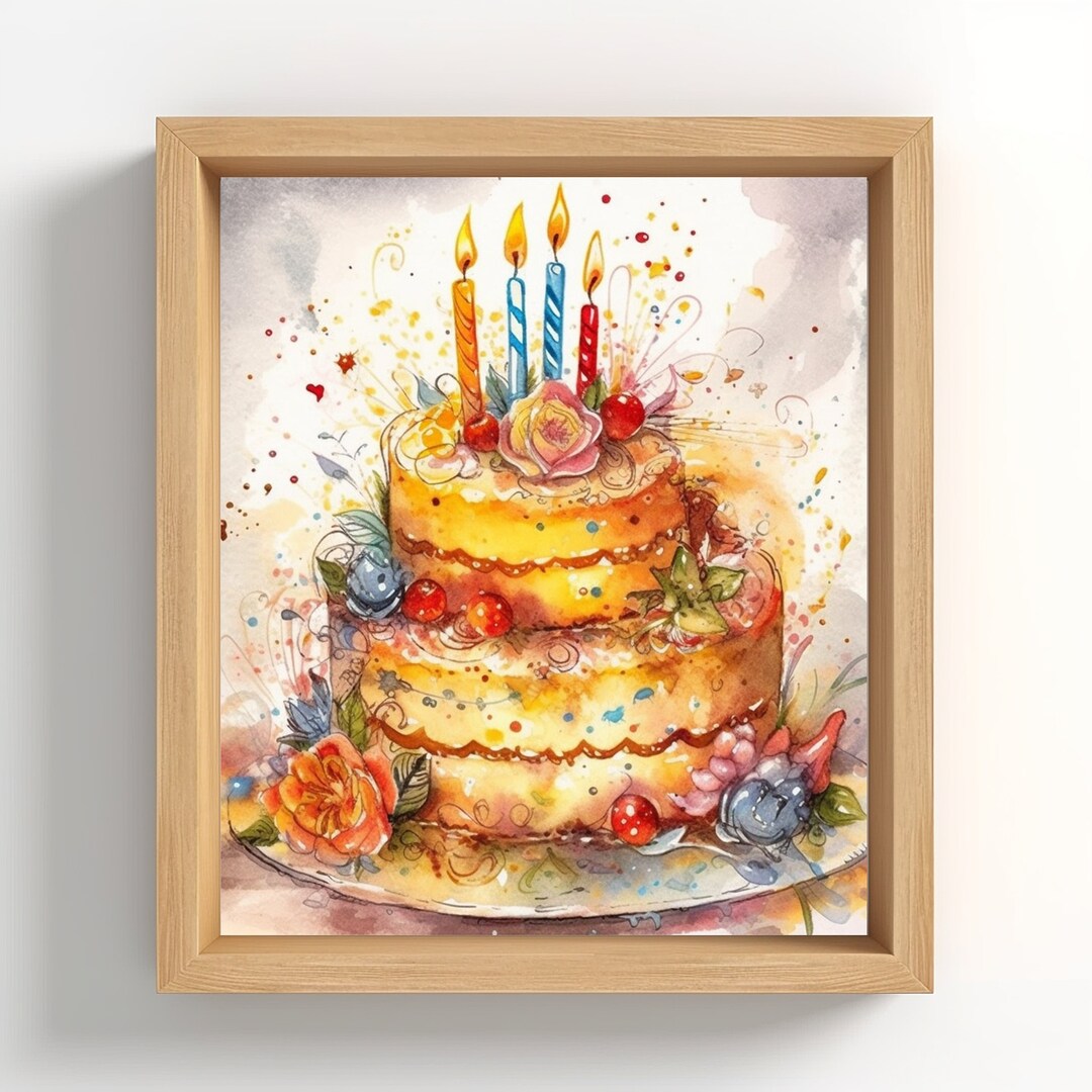 Watercolor Birthday Cakes Digital Download Printable Paper Birthday ...