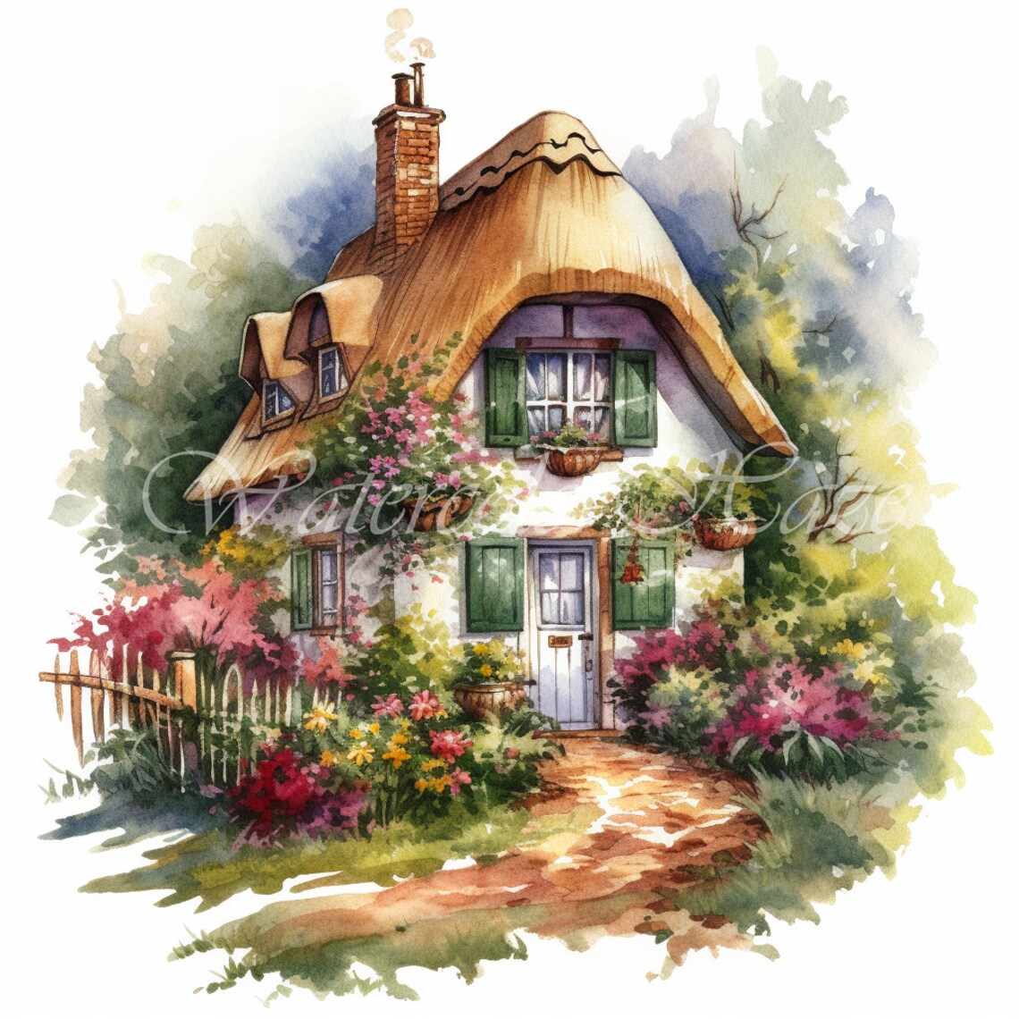 English Country Cottages With Garden Rural European Digital Prints 4 ...