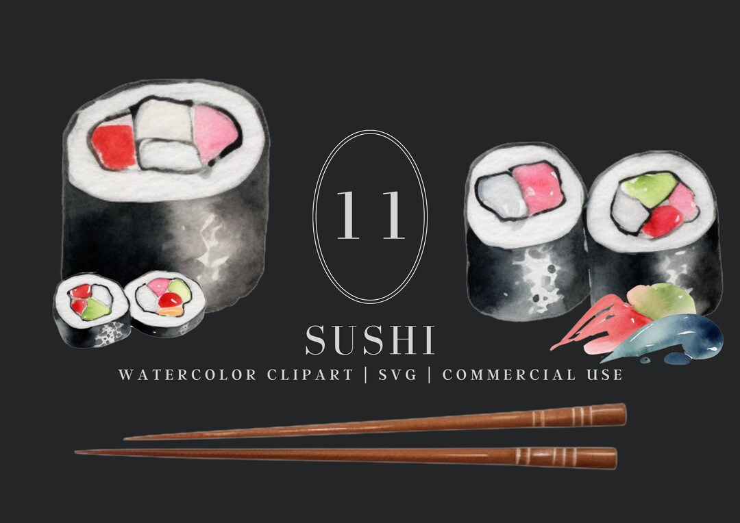 Sushi Clipart | Sushi SVG | Sushi | Watercolor Sushi Clipart ...