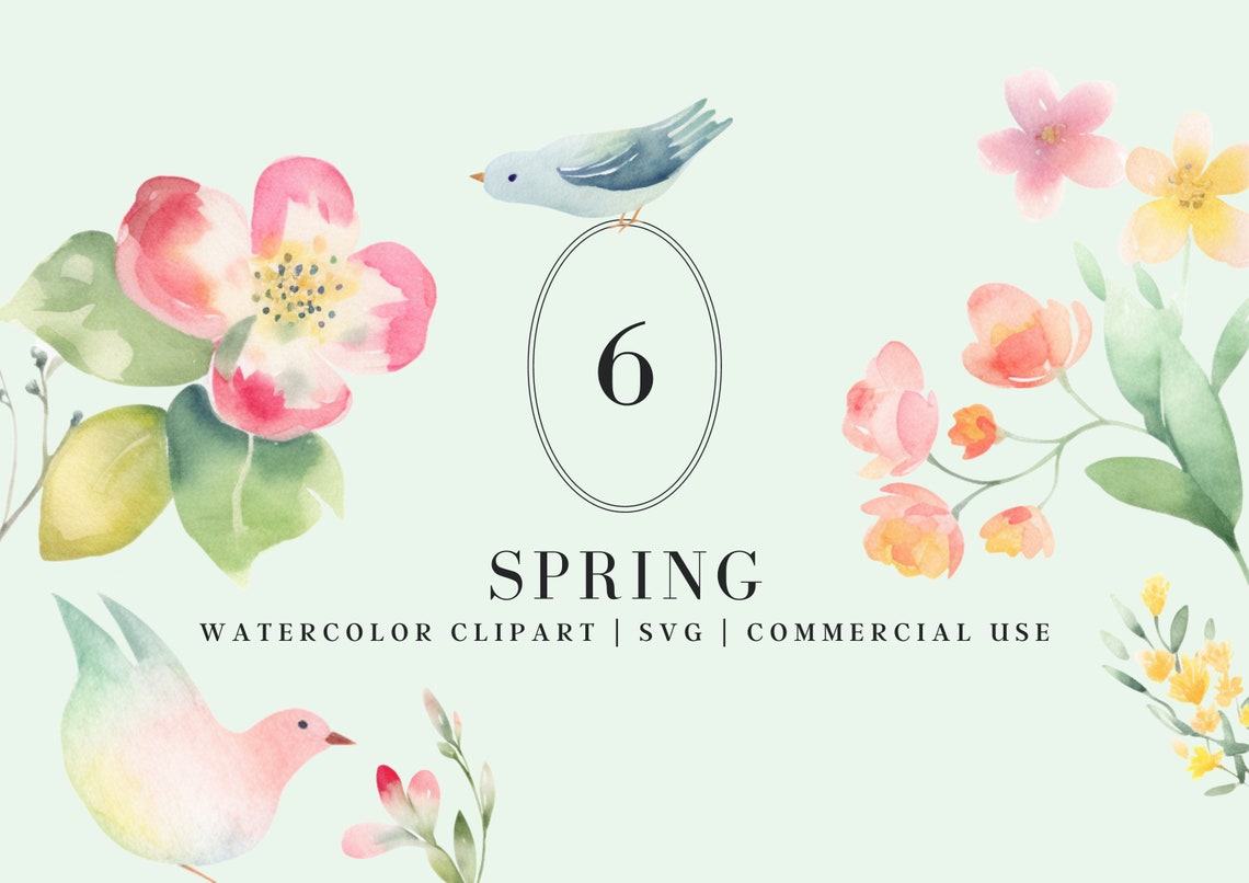Spring Clip Art Bundle | Bird Clip Art | Spring Clip Art | Watercolor ...