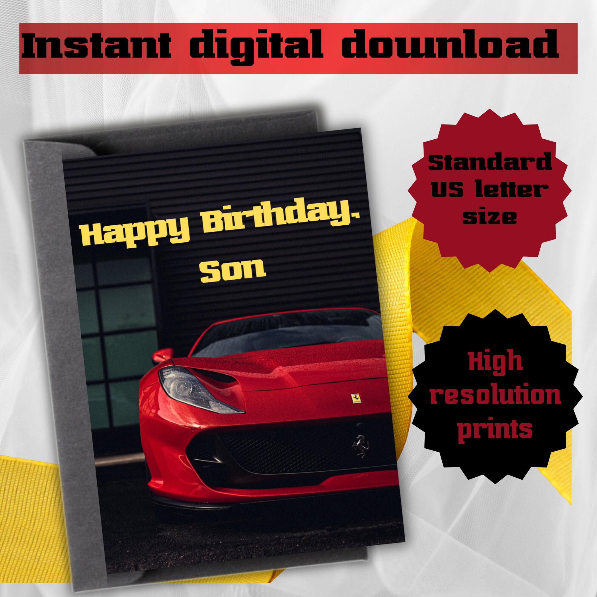 Red Ferrari Birthday Card Printable Happy Birthday Son Instant - Etsy ...