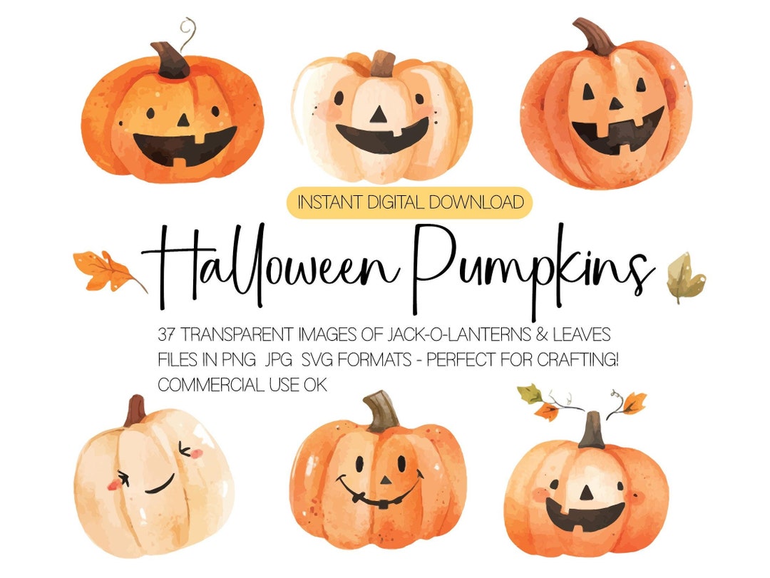 Watercolor Jack-o-lantern Clipart: 37 PNG SVG JPG Images (digital ...
