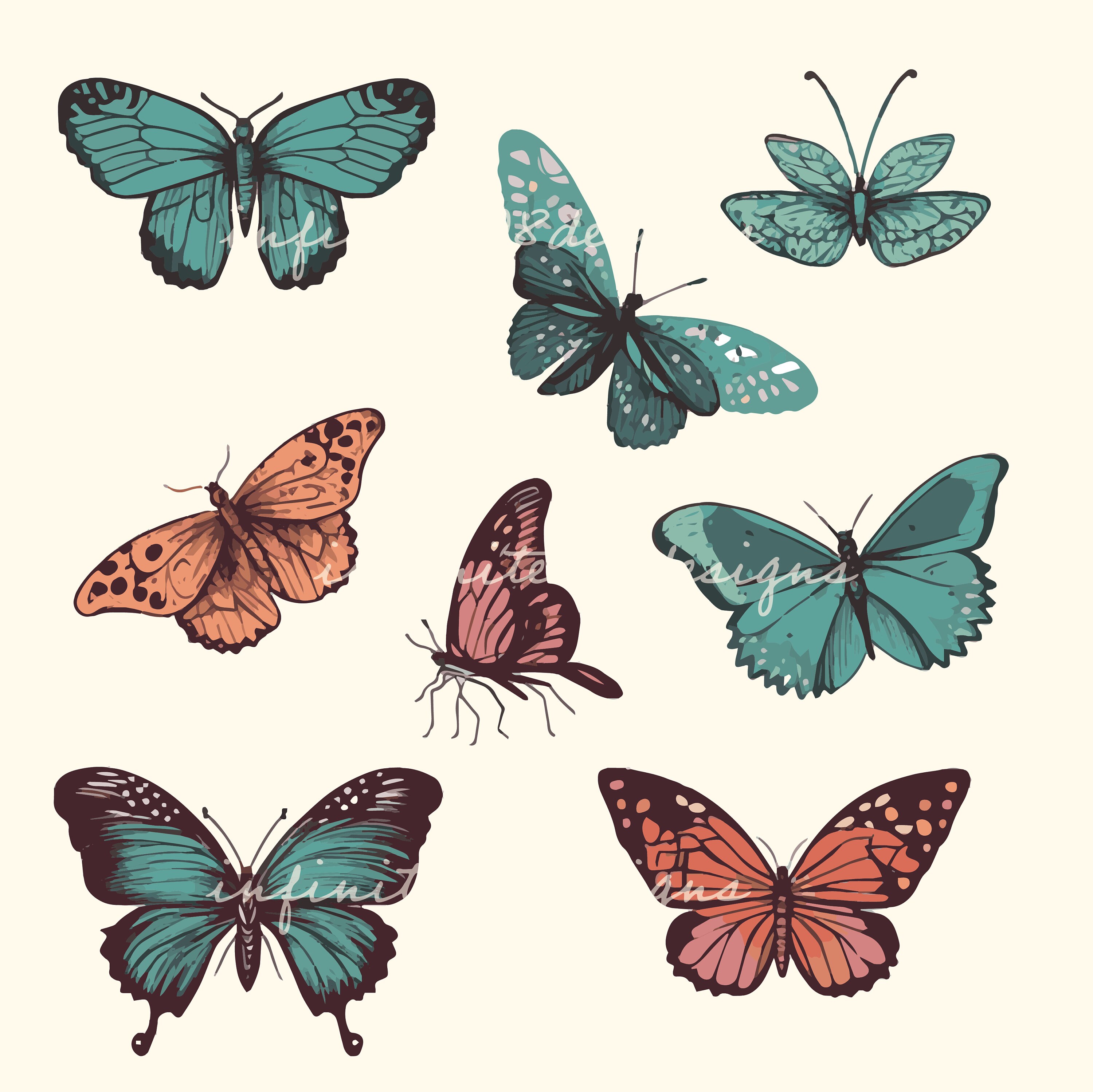 Boho Butterfly & Twig Clip Art: Whimsical PNG SVG PDF Images - Etsy
