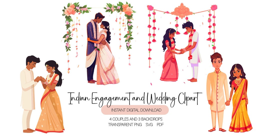 Indian Wedding Clipart Collection - Couples and Backdrops Vector Images ...