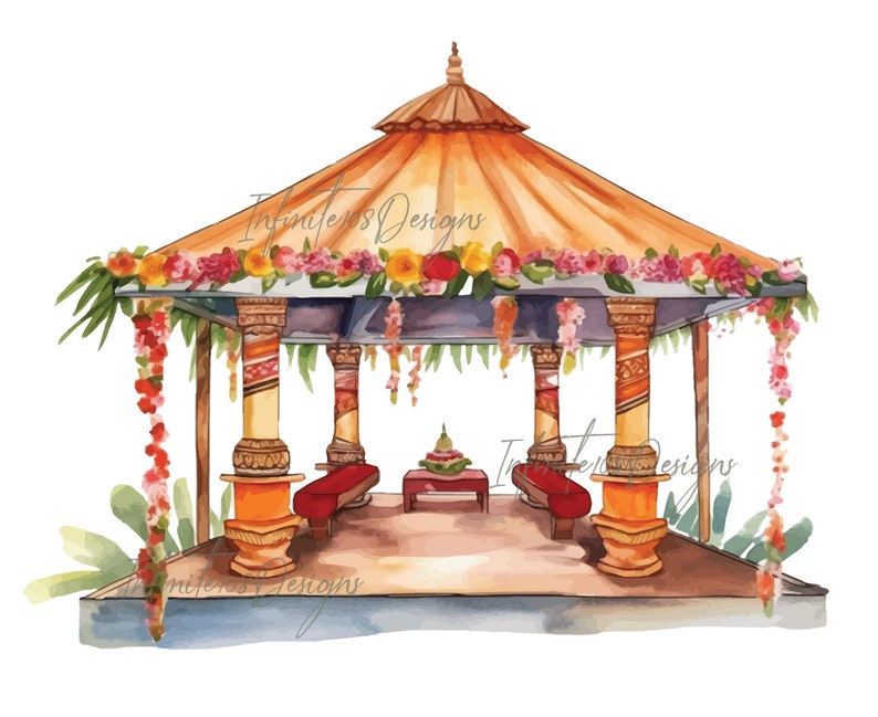 Indian Wedding Watercolor Clipart: Sacred Fire, Mandap (PNG, SVG, PDF ...