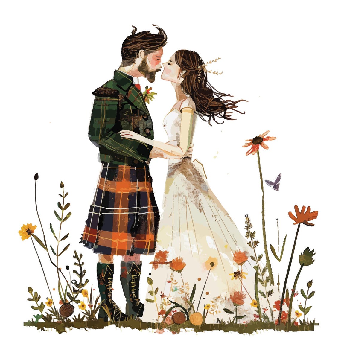 Scottish Kisses - Scottish Bride and Groom Vector Images PNG SVG JPG ...