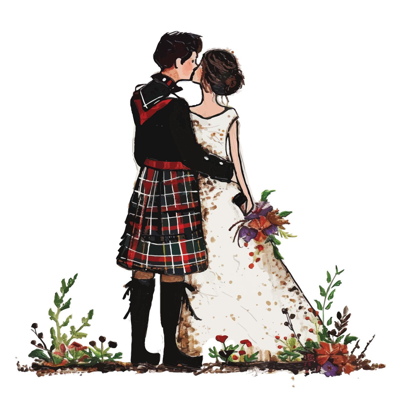 Scottish Kisses - Scottish Bride and Groom Vector Images PNG SVG JPG ...