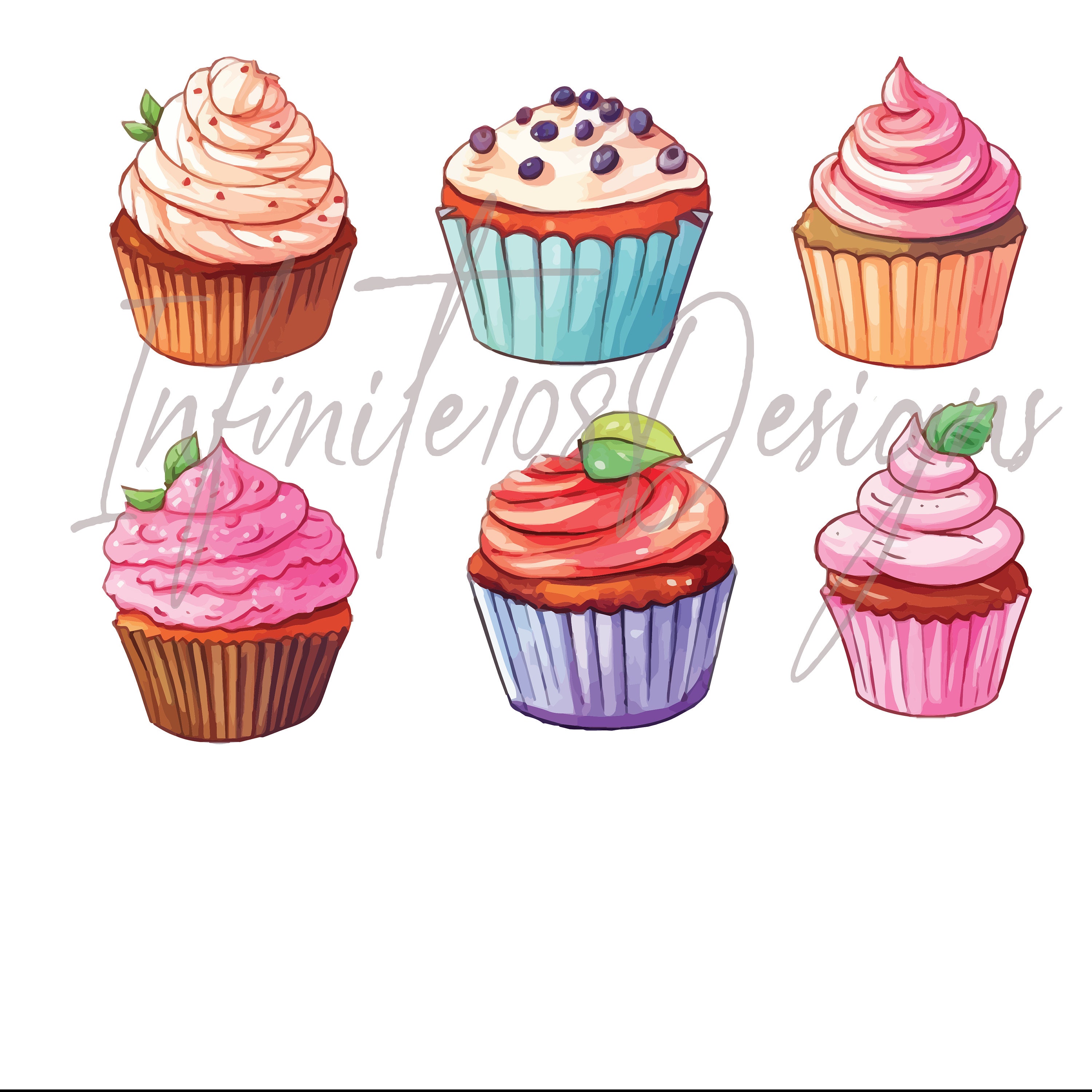 30 Cupcakes Vector Clip Art Collection Whimsical Style Drawn Images ...