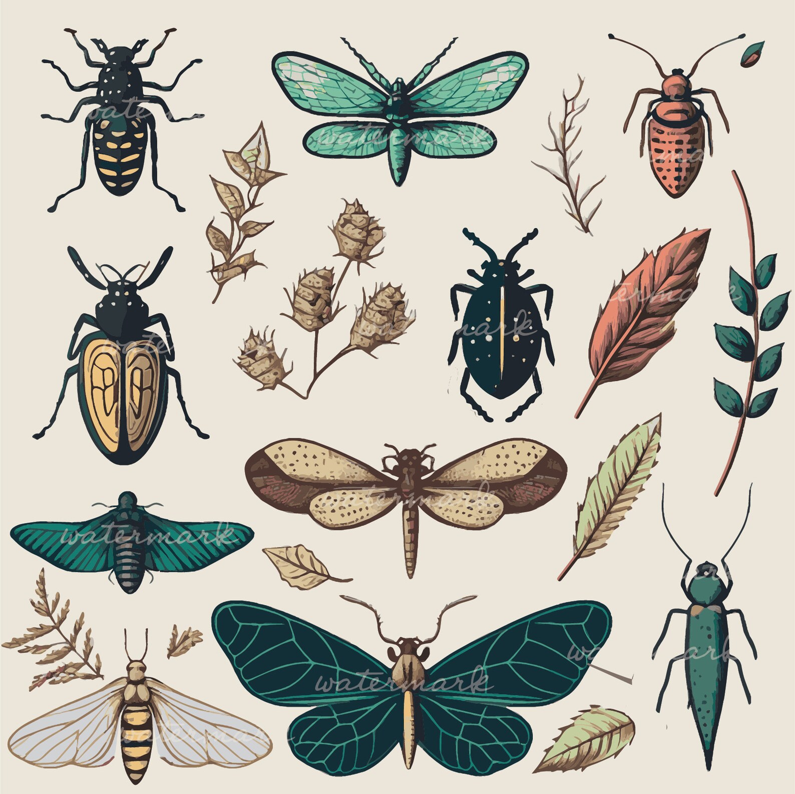 A Bug's Life Vector Clip Art Collection - Boho Whimsical Style Drawn ...
